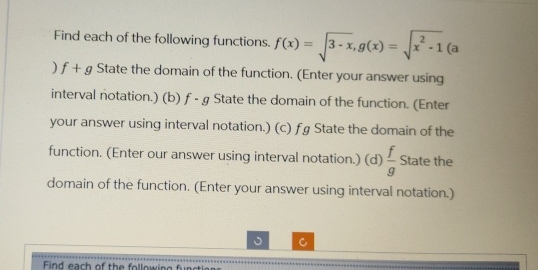 Solved Find each of the following functions. | Chegg.com
