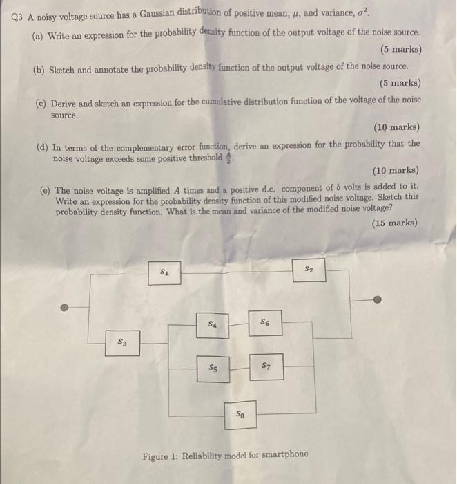 Solved Q3 A noisy voltage source has a Gaussian distribution | Chegg.com