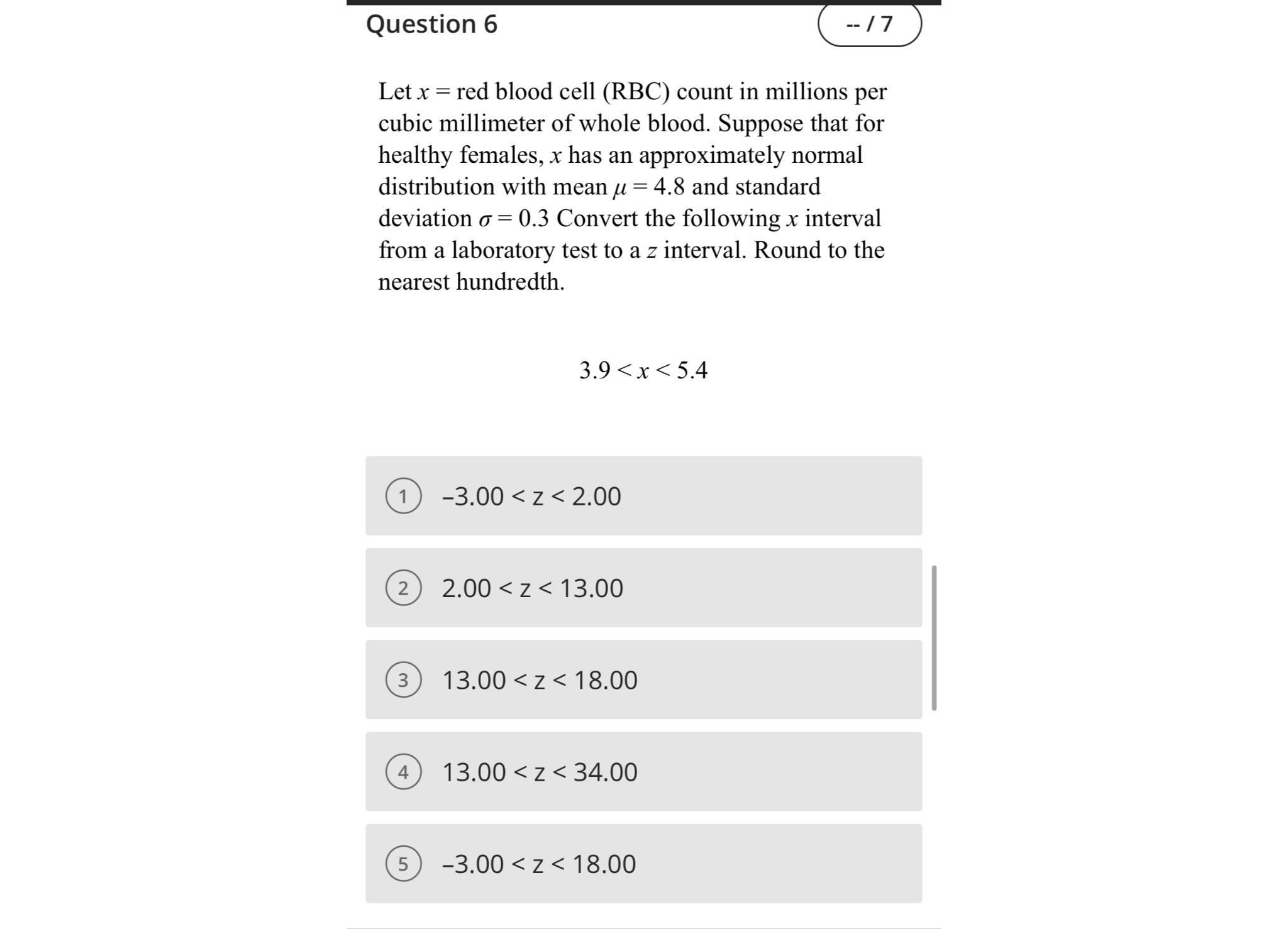 Solved Question 6--7Let x= ﻿red blood cell (RBC) ﻿count in | Chegg.com