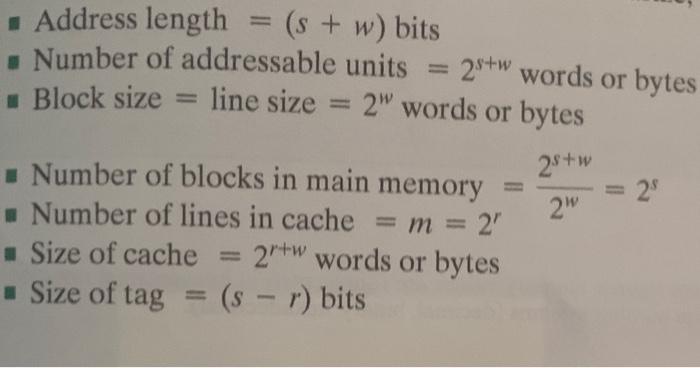 Solved List the following values: a. For the direct cache | Chegg.com