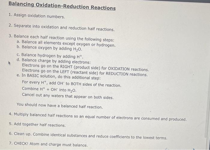 Solved Balancing Oxidation-Reduction Reactions 1. Assign | Chegg.com