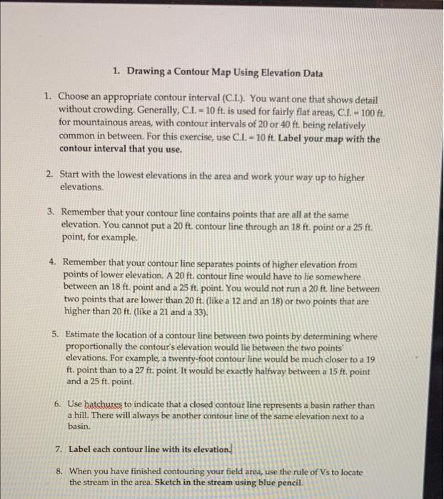 Solved 1. Drawing a Contour Map Using Elevation Data 1. | Chegg.com