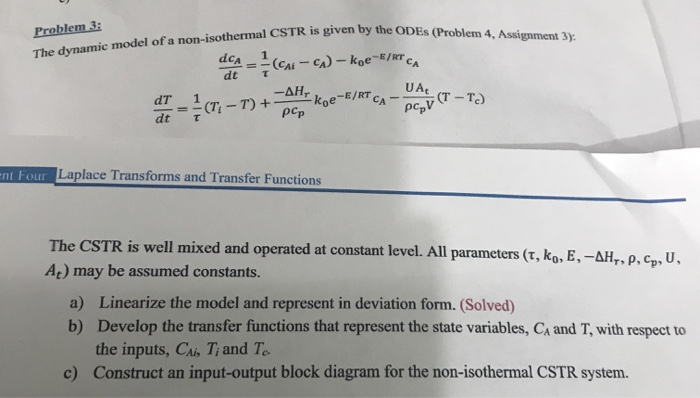 mal CSTR is given by the ODEs (Problem 4, Assignment | Chegg.com