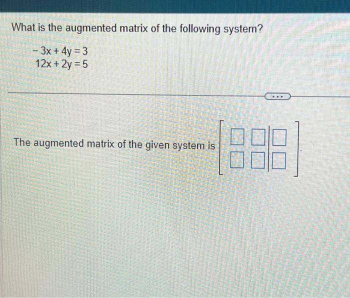 Solved What is the augmented matrix of the following system? | Chegg.com