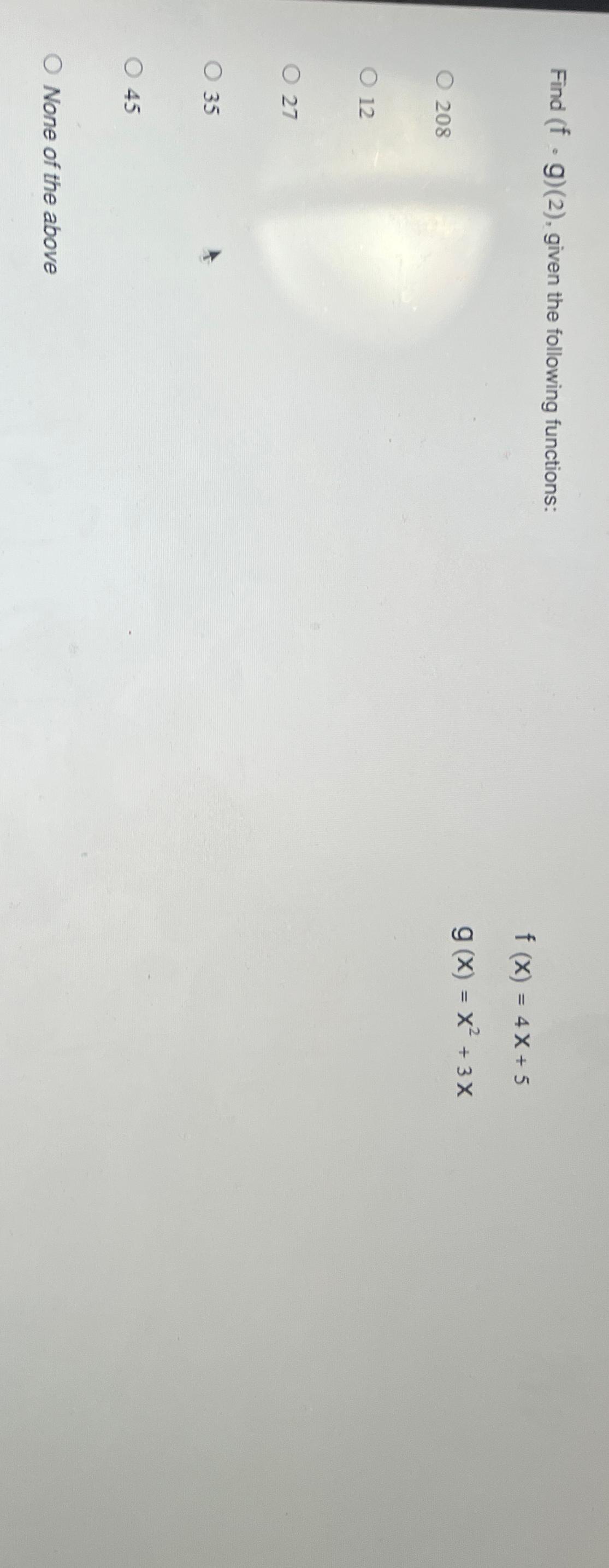 Solved Find (f@g)(2), ﻿given the following | Chegg.com