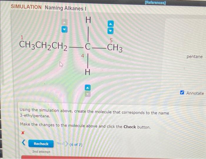 Solved SIMULATION Naming Alkanes I pentane Annotate Using | Chegg.com