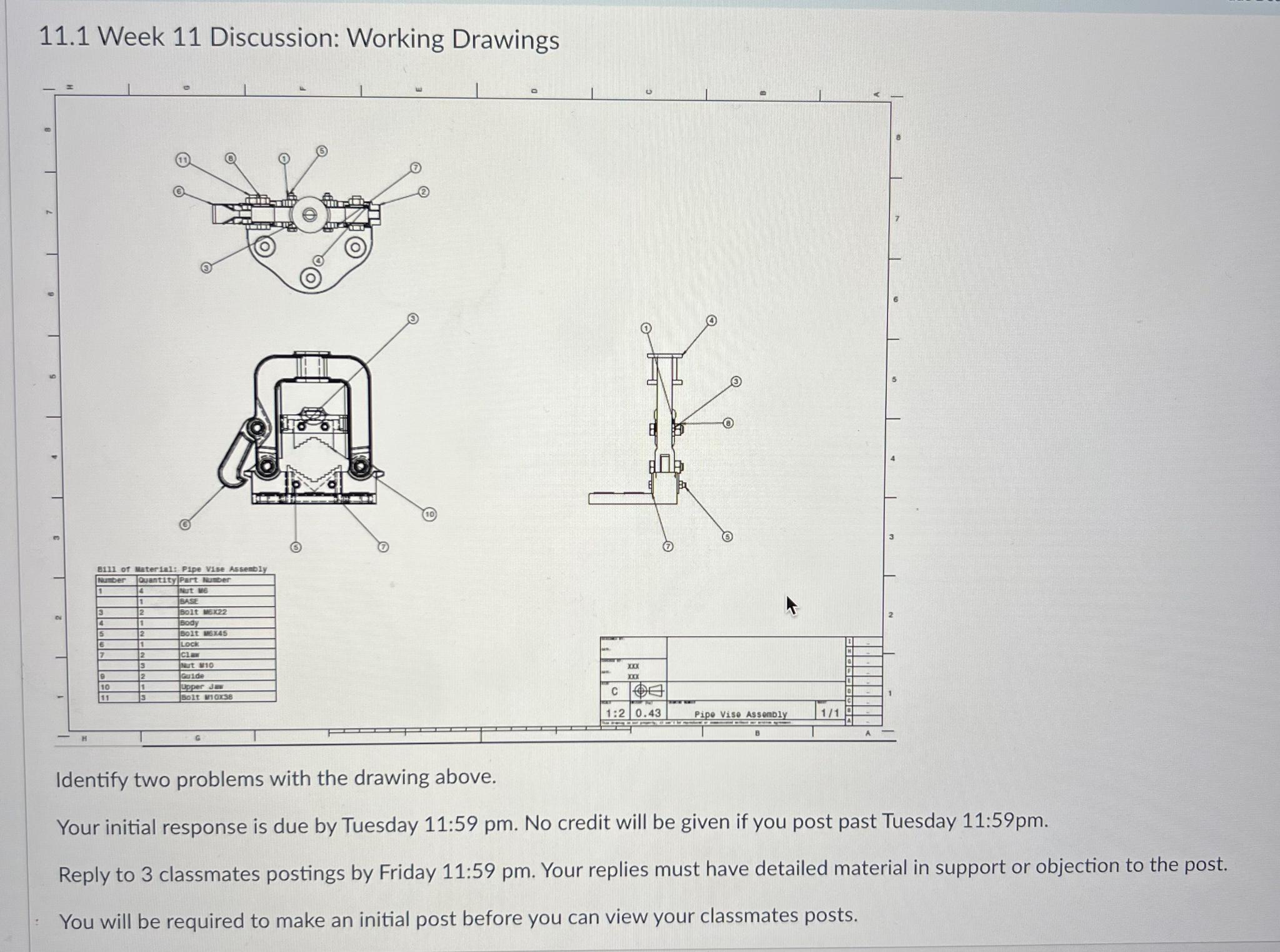 11.1 ﻿Week 11 ﻿Discussion: Working DrawingsIdentify | Chegg.com