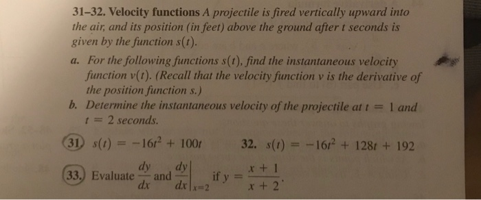 Solved 31-32. Velocity functions A projectile is fired | Chegg.com