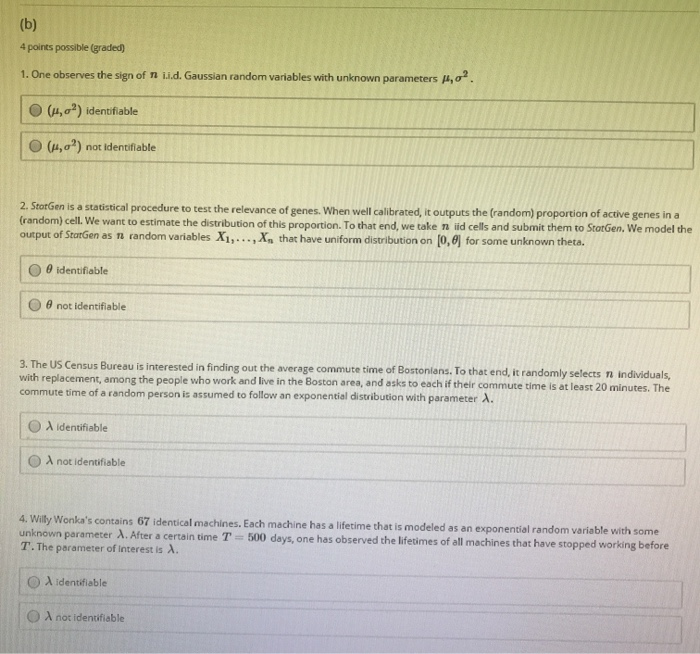 1. Statistical Models and Identifiability A Bookmark | Chegg.com