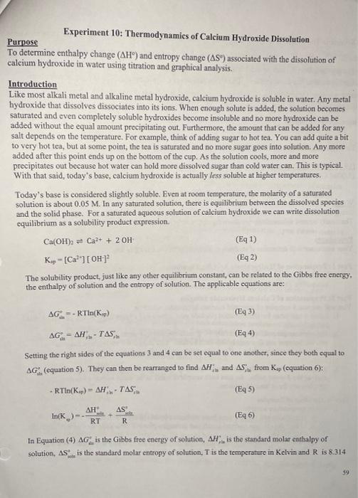 Solved calcium hydroxide in water using titration and | Chegg.com