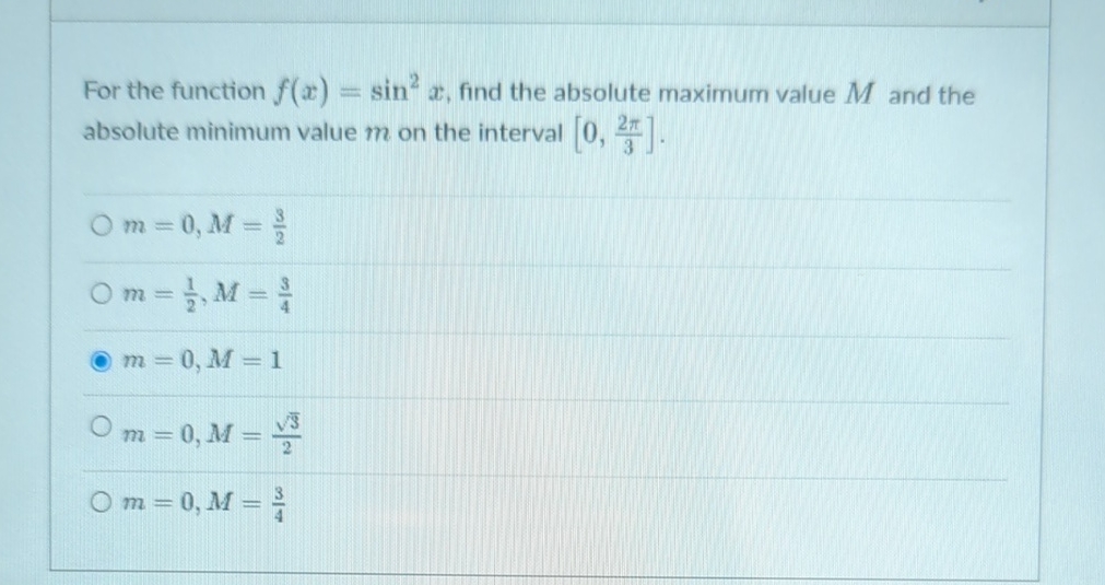 Solved For the function f(x)=sin2x, ﻿find the absolute | Chegg.com