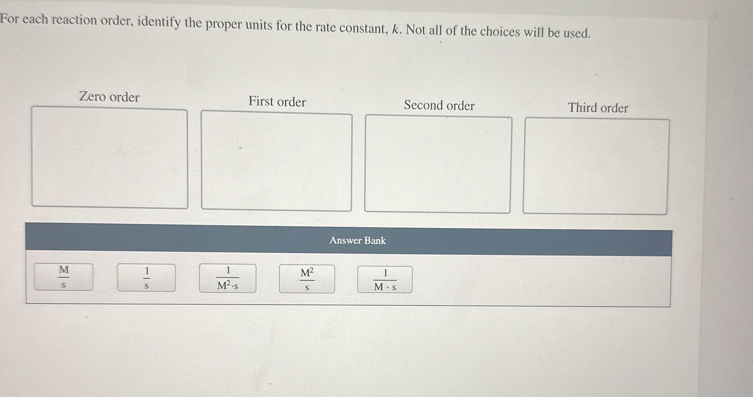 Solved For each reaction order, identify the proper units | Chegg.com
