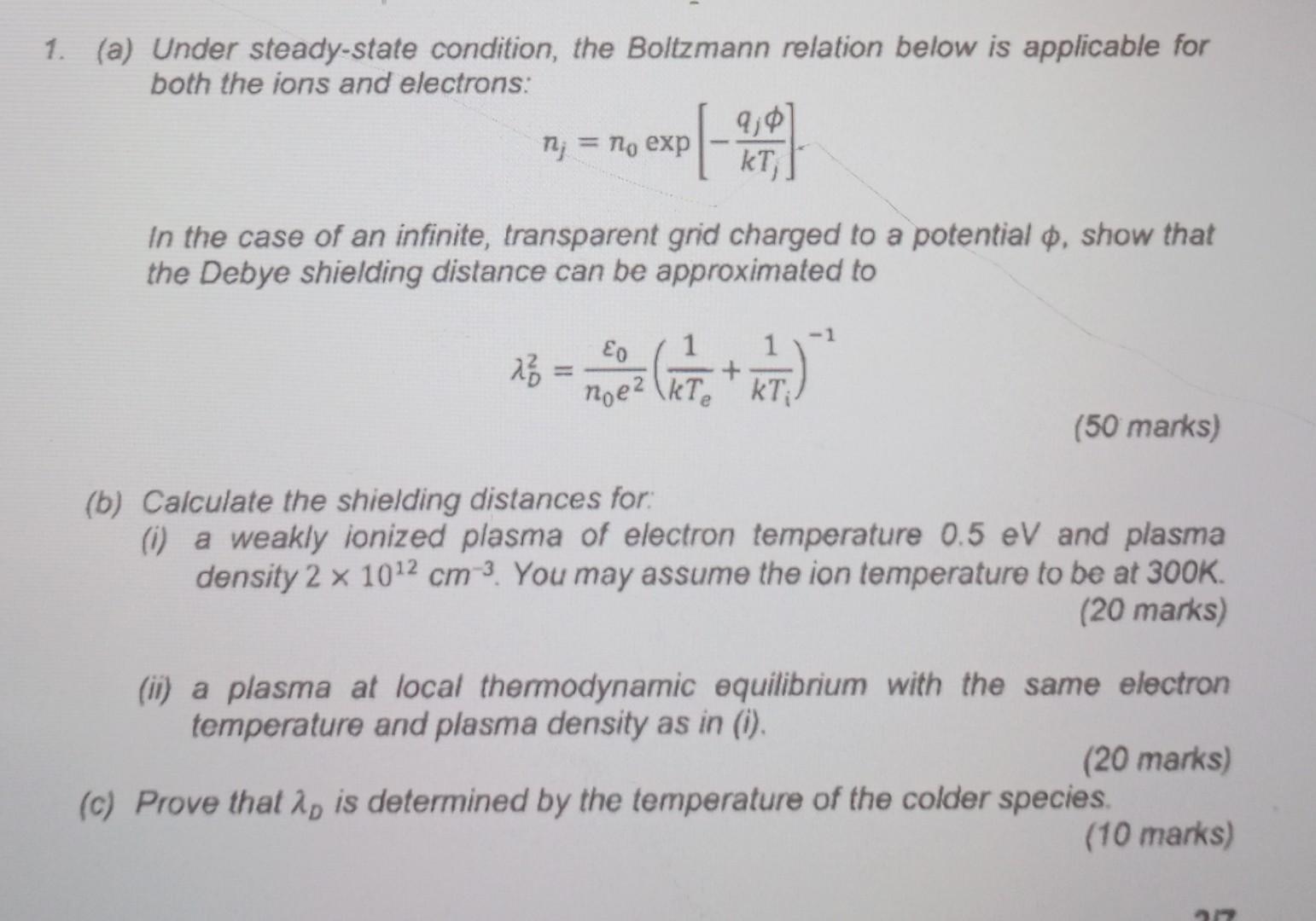 Solved 1. (a) Under steady-state condition, the Boltzmann | Chegg.com