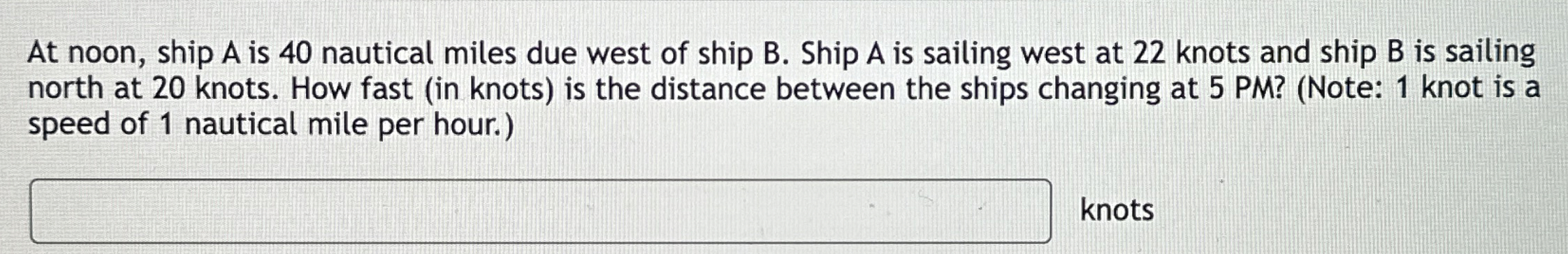 Solved At noon, ship A is 40 ﻿nautical miles due west of | Chegg.com