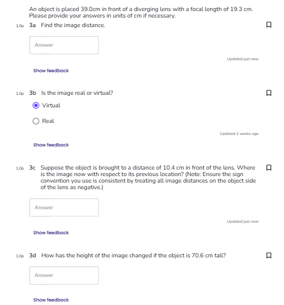 Solved An object is placed 39.0cm ﻿in front of a diverging | Chegg.com