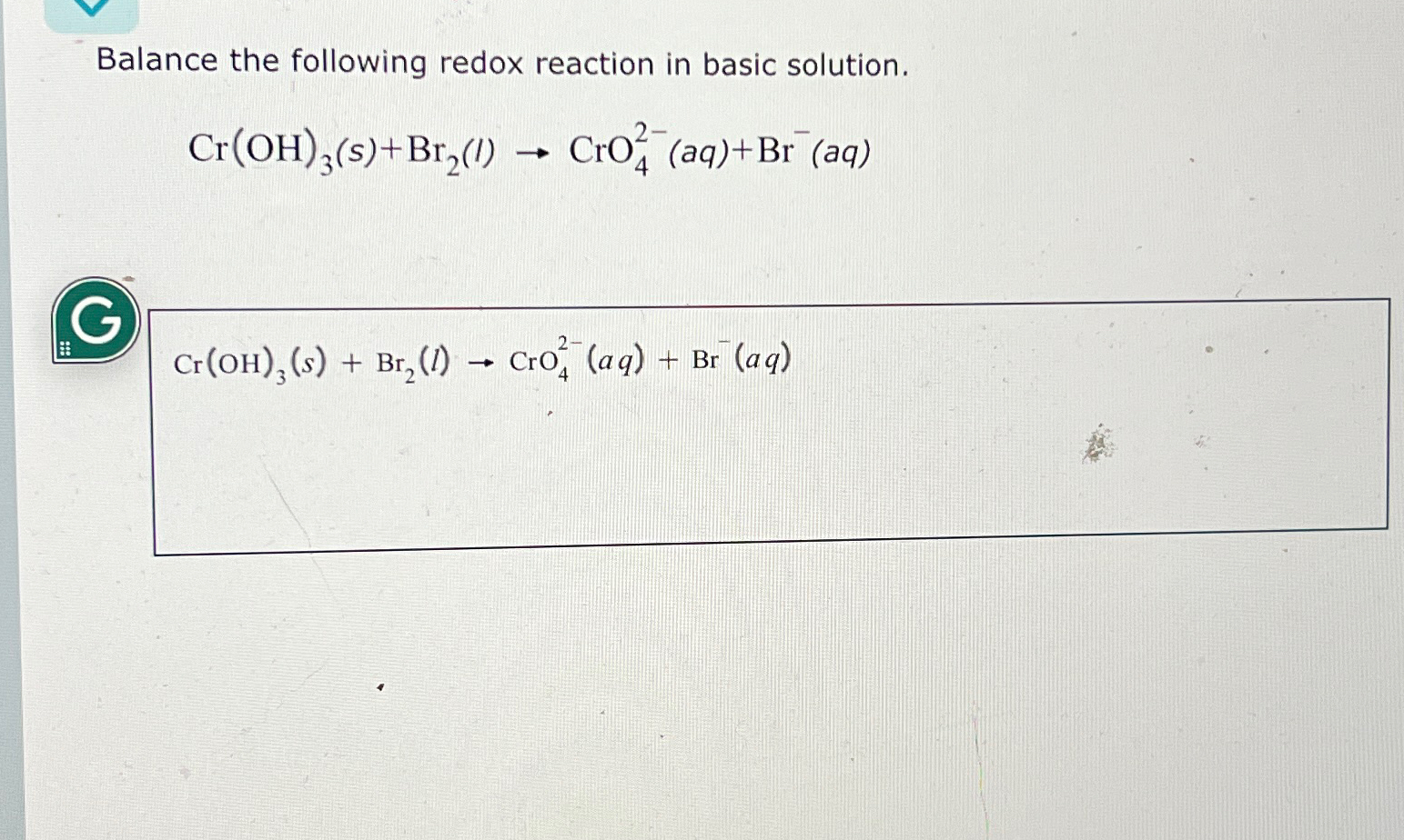 Solved Balance the following redox reaction in basic | Chegg.com