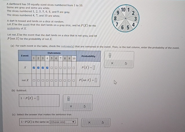 Solved A dartboard has 10 ﻿equally sized slices numbered | Chegg.com
