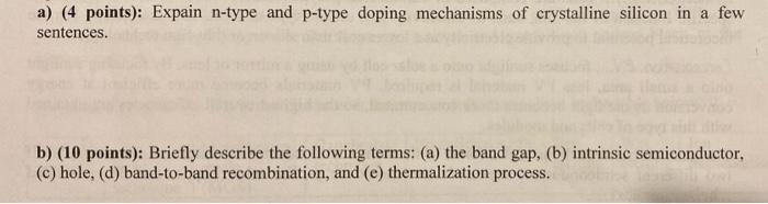 Solved a) (4 points): Expain n-type and p-type doping | Chegg.com