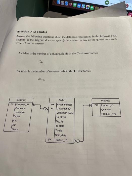 Solved Question 7 ( 2 points) Answer the following questions | Chegg.com