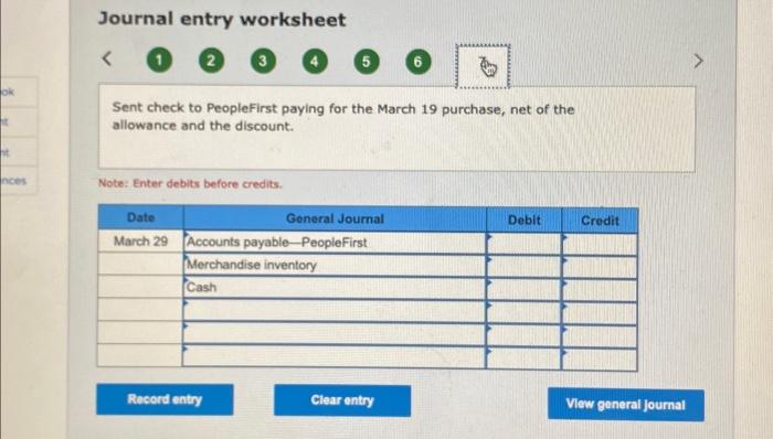Solved Journal entry worksheet Sent check to Peoplefirst | Chegg.com