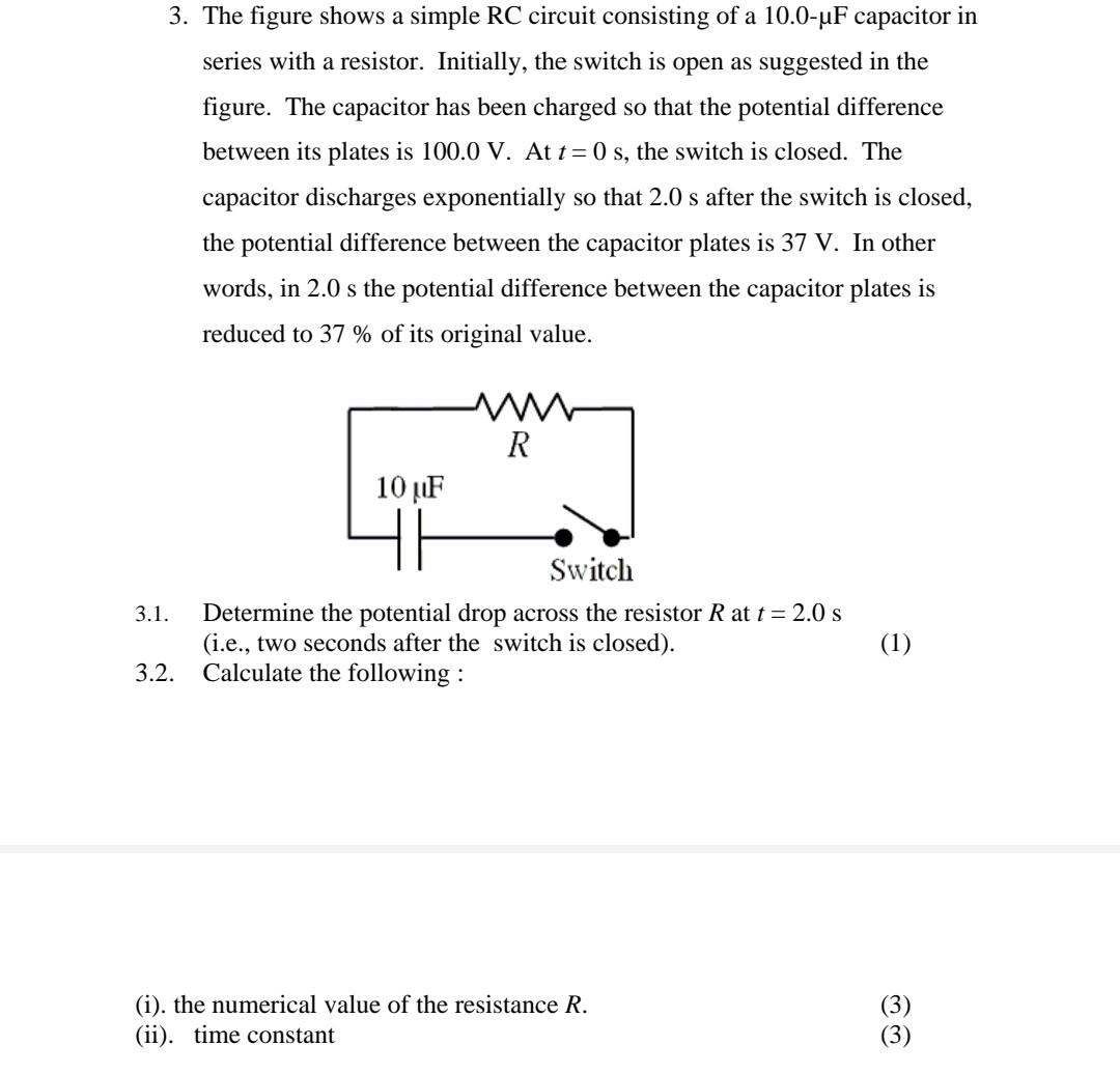 Solved 3. The figure shows a simple RC circuit consisting of | Chegg.com