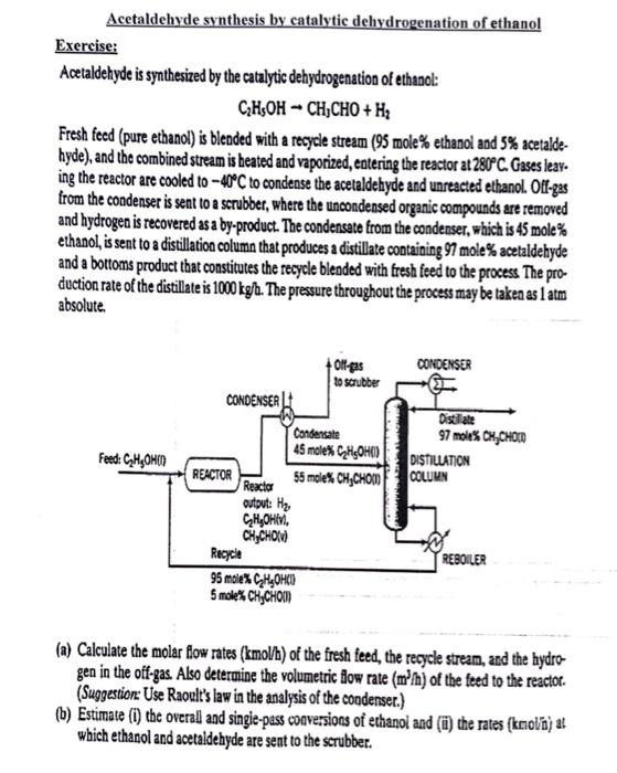 Solved Acetaldehyde synthesis by catalytic dehydrogenation | Chegg.com
