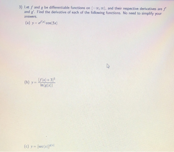 Solved 3) Let f and g be differentiable functions on | Chegg.com