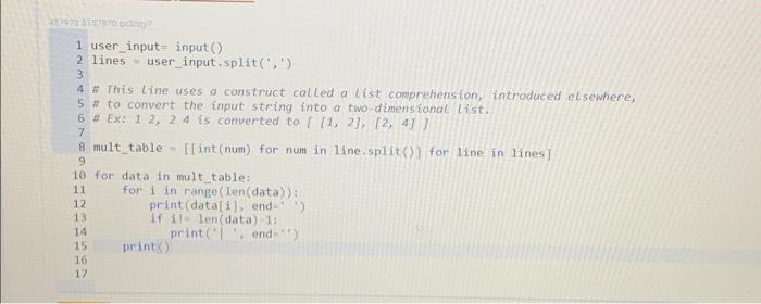 Solved Print The Two Dimensional List Multtable By Row And