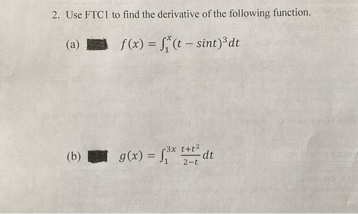 Solved Use FTC1 to find the derivative of the following | Chegg.com