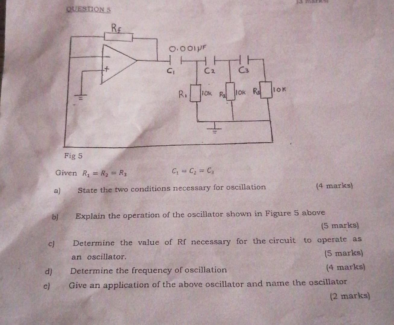 Solved QUESTION 5 Fig 5 Given R1=R2=R3 C1=C2=C3 a) State the | Chegg.com