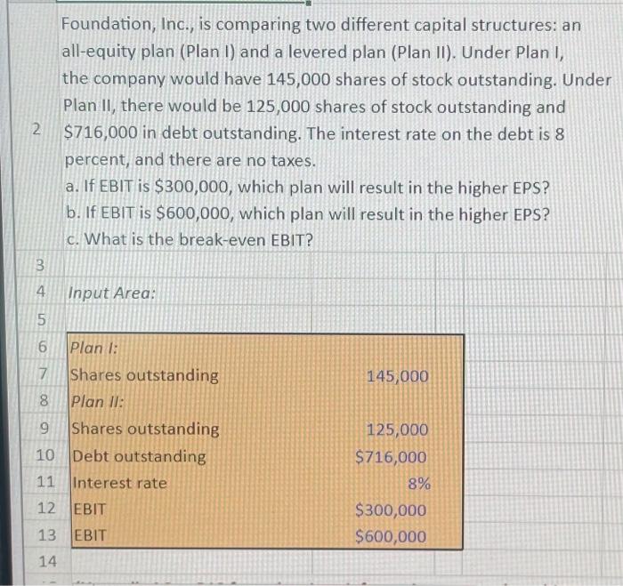 Solved for an answer use excel formula begin each formula | Chegg.com