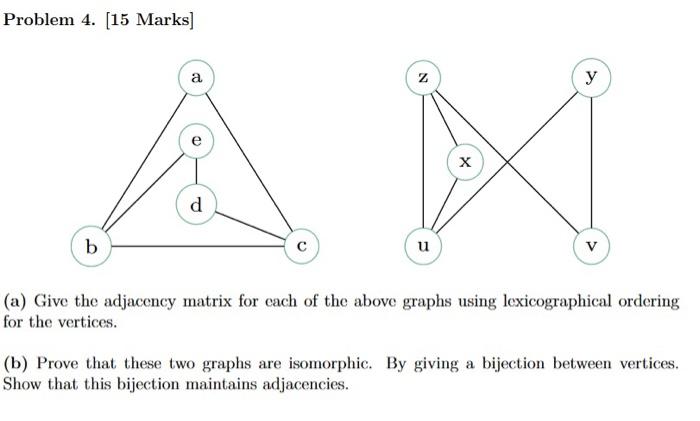 Solved Problem 4. [15 Marks] (a) Give the adjacency matrix | Chegg.com