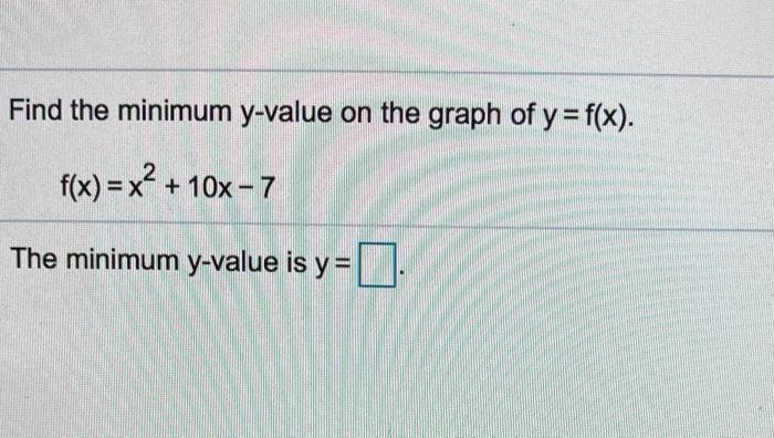 Solved Find the minimum y-value on the graph of y = f(x). | Chegg.com
