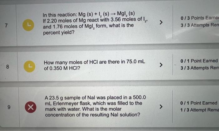 Solved In this reaction: Mg(s)+I2( s)→MgI2 (s) If 2.20 moles | Chegg.com