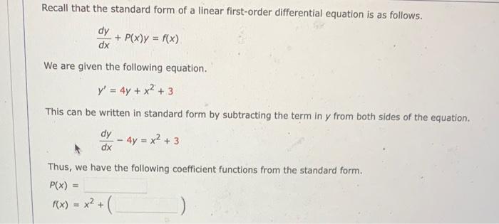 Solved Recall that the standard form of a linear first-order | Chegg.com