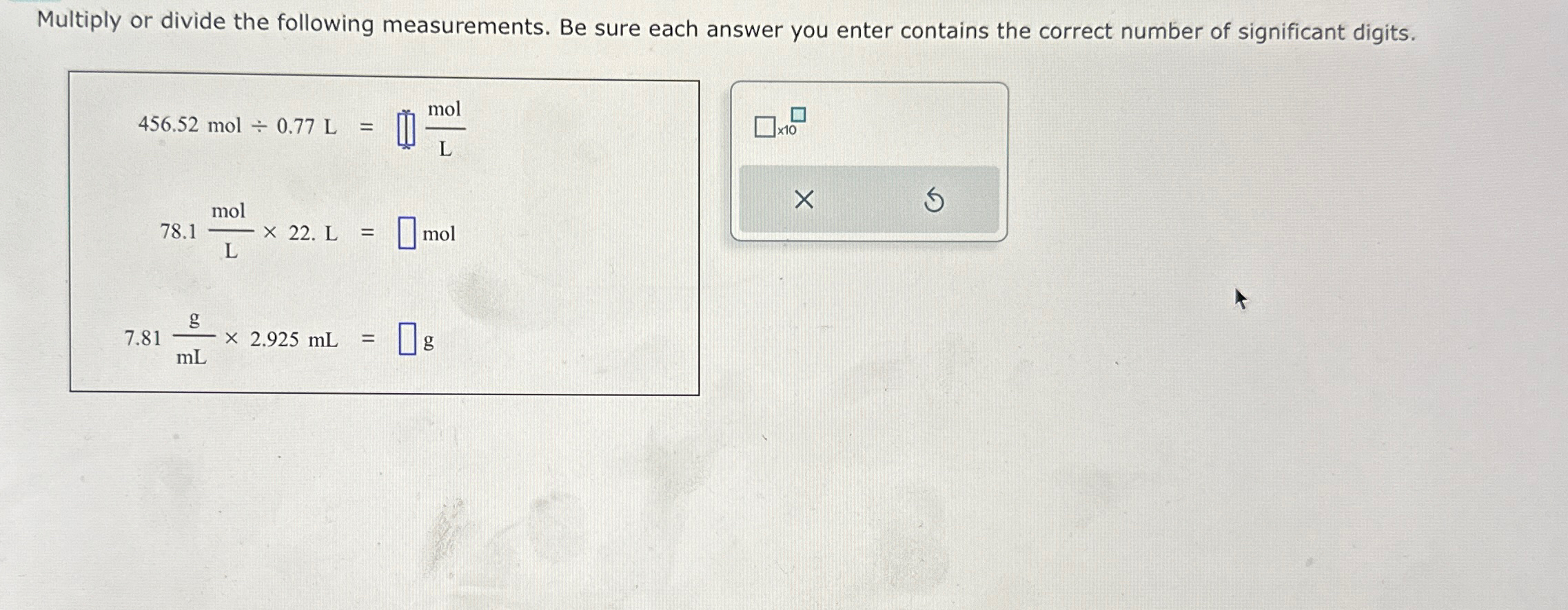 Solved Multiply or divide the following measurements. Be | Chegg.com