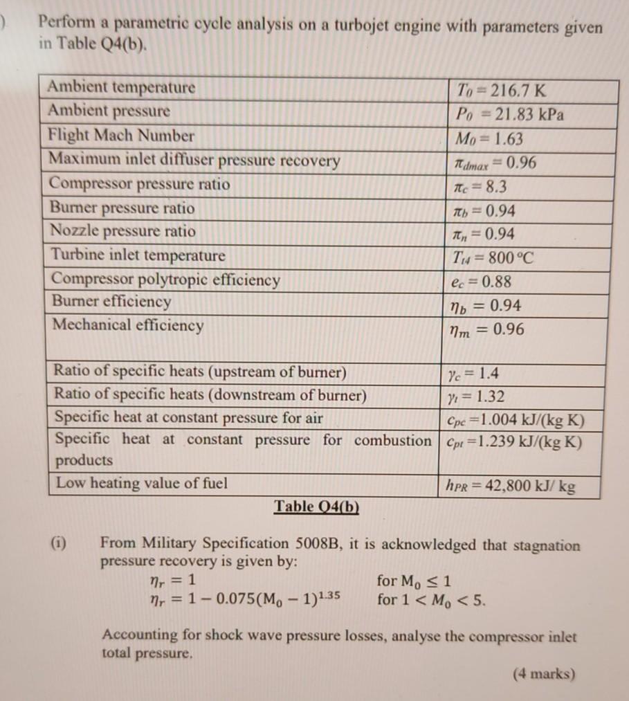 Solved ) Perform a parametric cycle analysis on a turbojet | Chegg.com