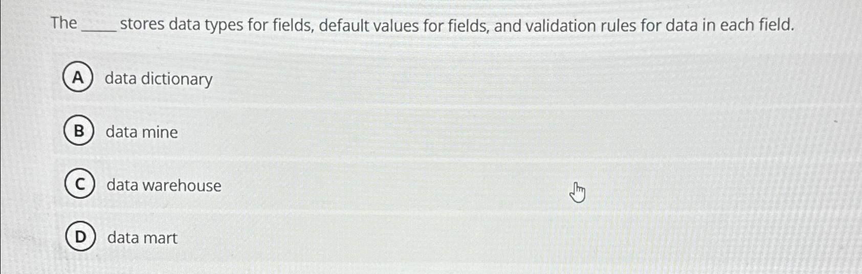 Solved The stores data types for fields, default values for | Chegg.com