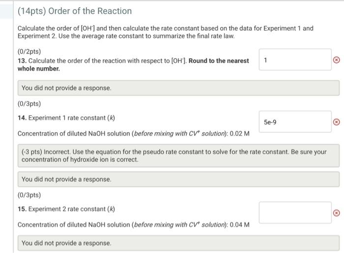 (14pts) Order of the Reaction. Calculate the order of | Chegg.com