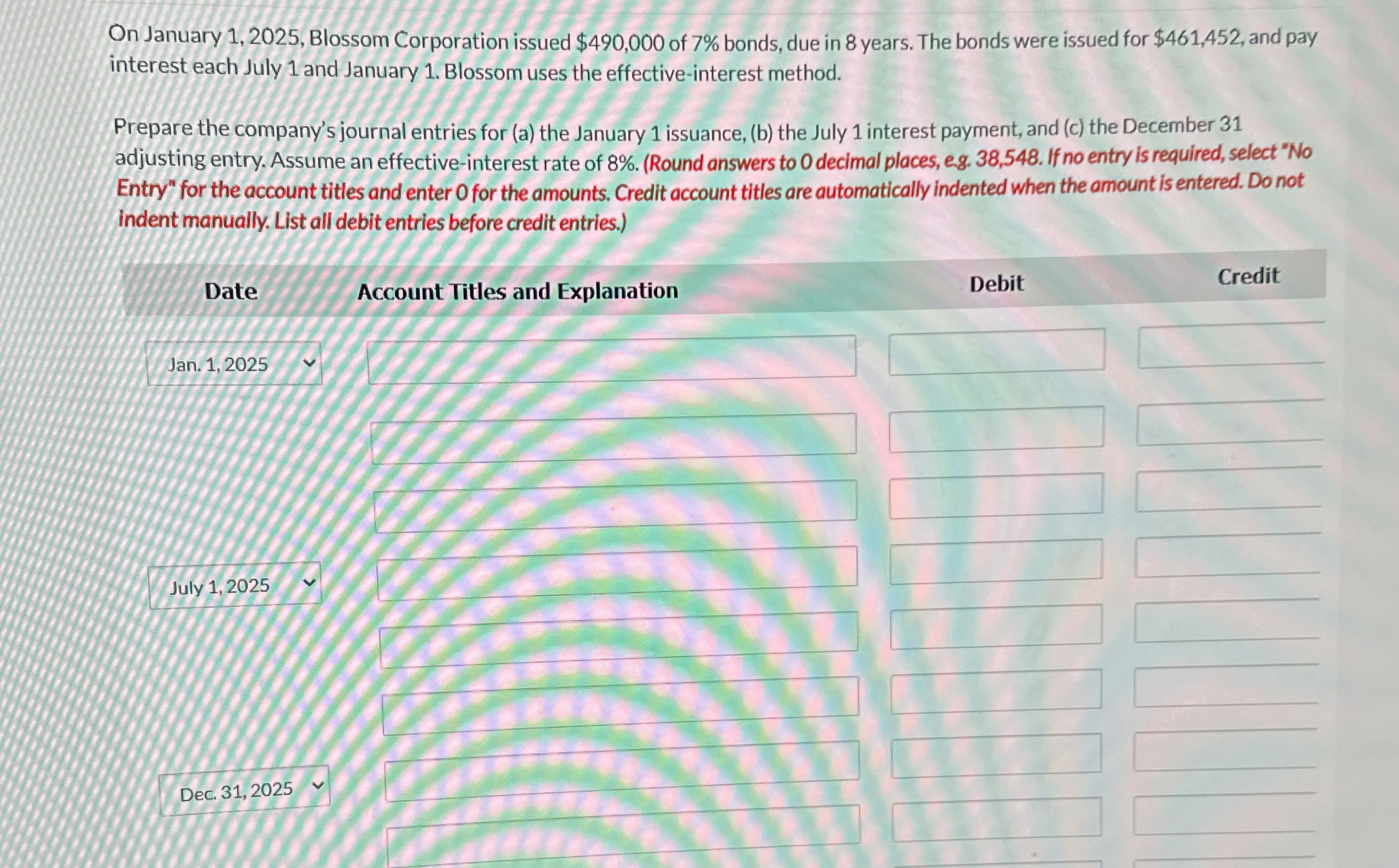 Solved On January 1, 2025, ﻿Blossom Corporation issued | Chegg.com