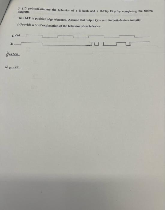 Solved 5. (15 points)Compare the behavior of a D-latch and a | Chegg.com