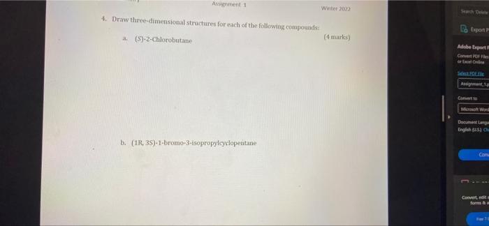 Solved Assement Winter 2022 4. Draw three-dimensional | Chegg.com