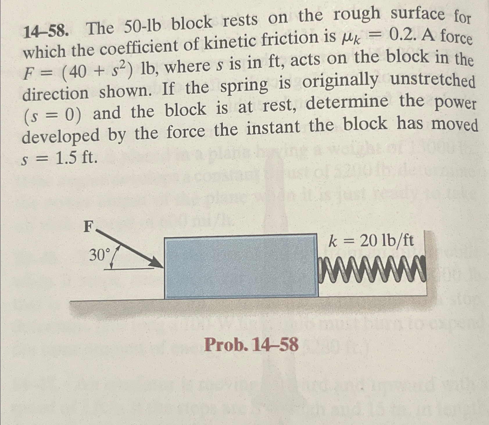 Solved 14-58. ﻿The 50-lb block rests on the rough surface | Chegg.com