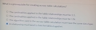 Solved What is a prerequisite for creating across-table | Chegg.com