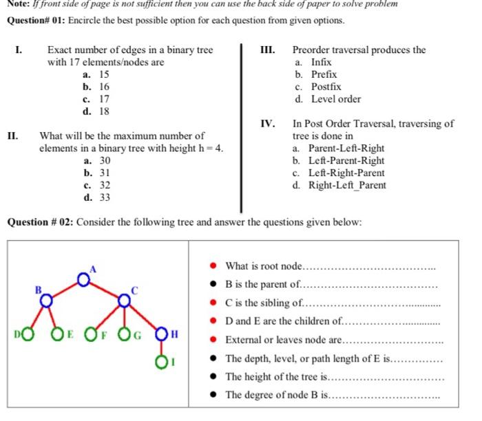 Solved Note: If front side of page is not sufficient then | Chegg.com