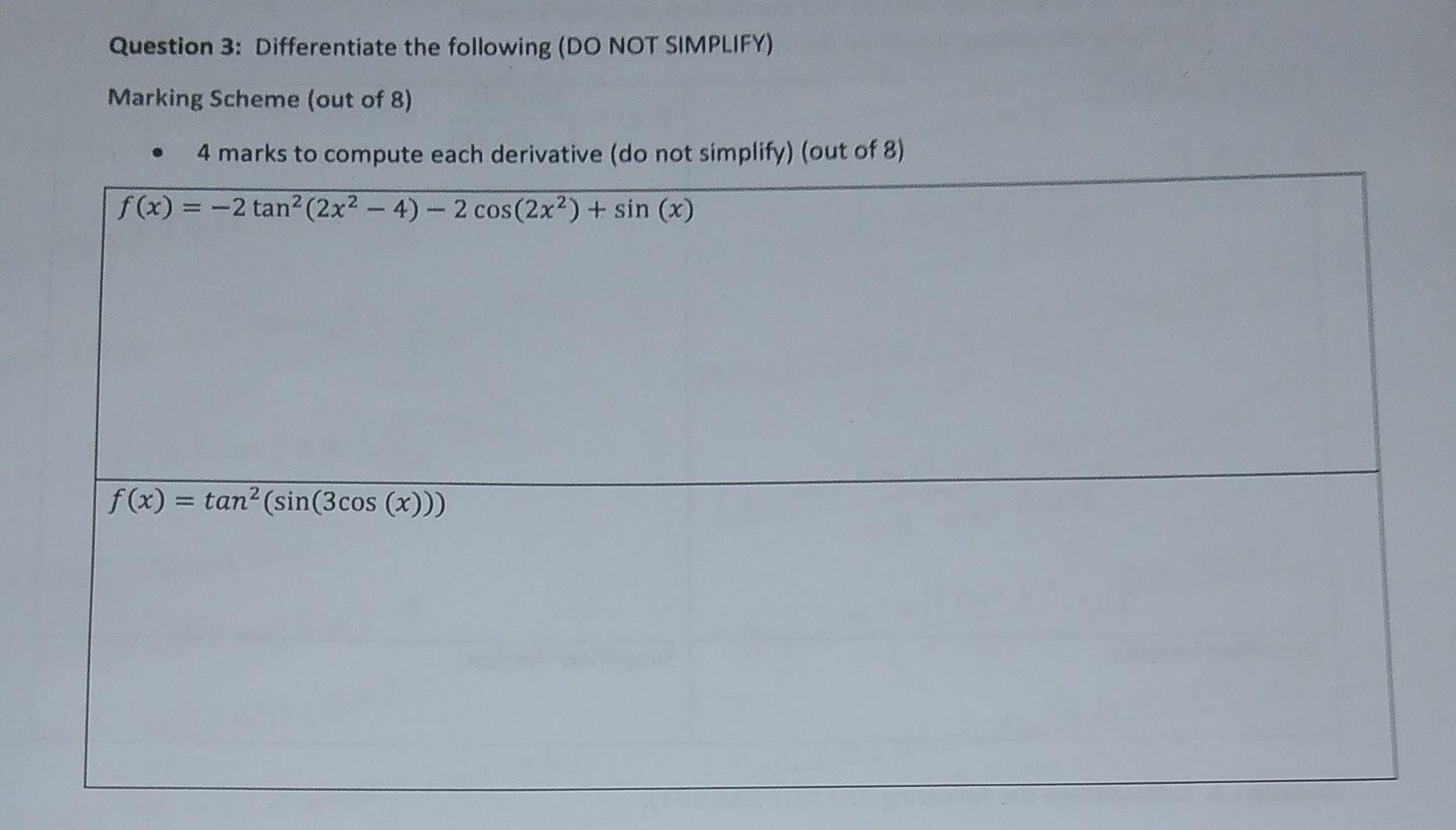 Solved Question 3: Differentiate the following (DO NOT | Chegg.com