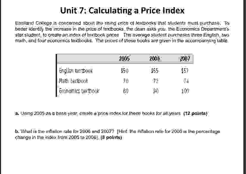 Solved Unit 7: Calculating a Price Index Eastland College is | Chegg.com