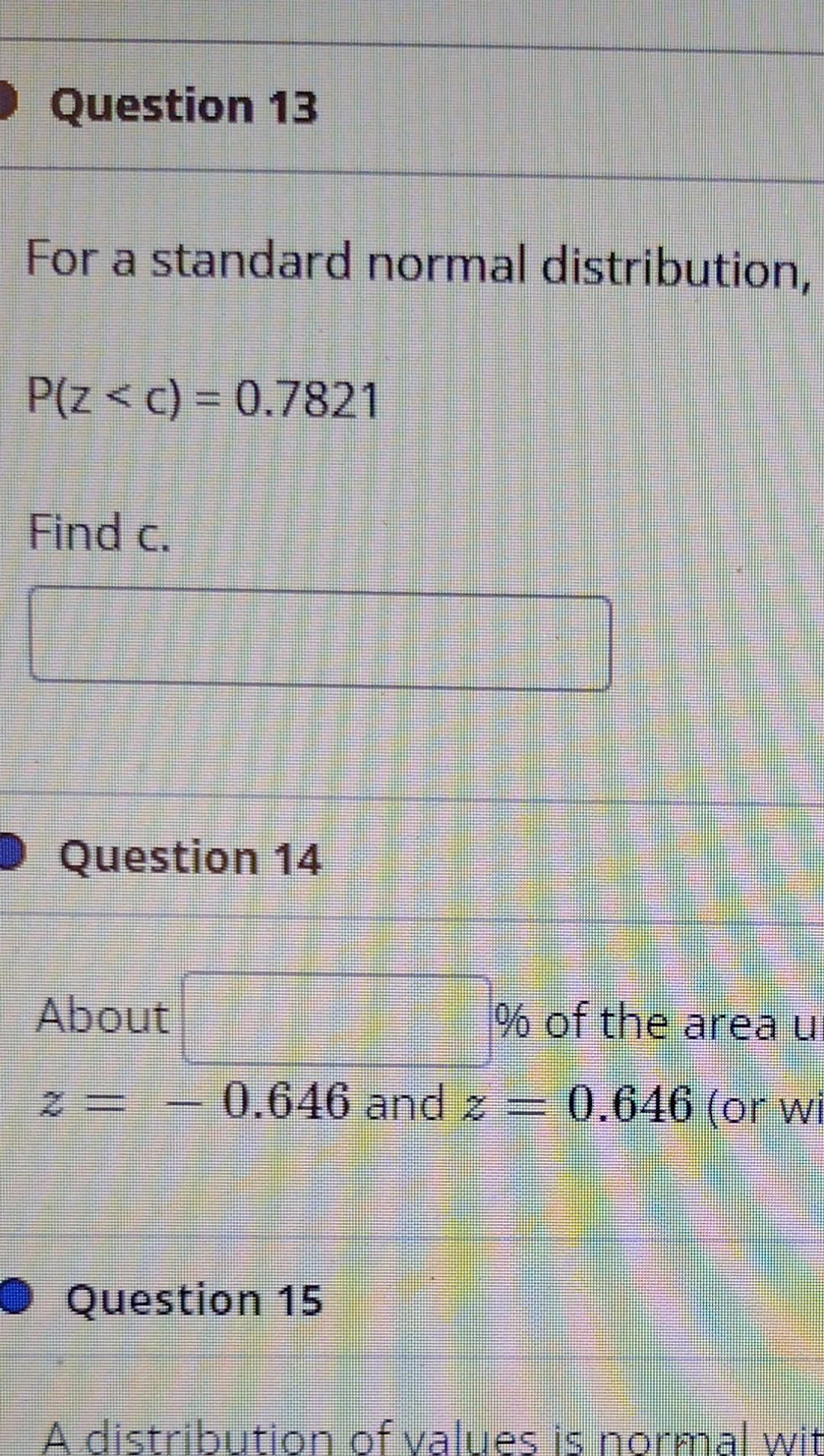 Solved Question 13 For a standard normal distribution, P(z | Chegg.com