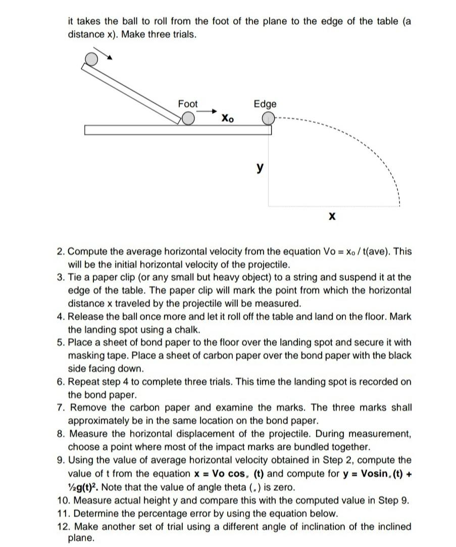 Solved Experiment No. 10 PROJECTILE MOTION Title I. | Chegg.com