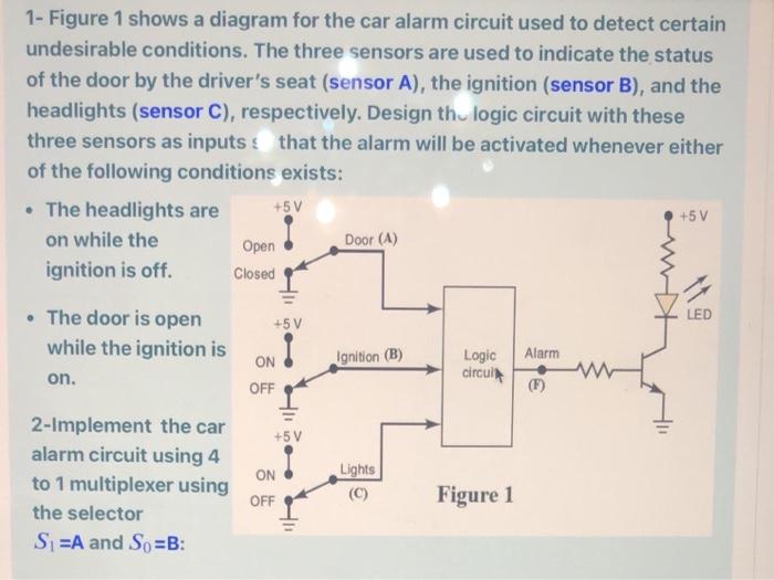 Solved 1- Figure 1 shows a diagram for the car alarm circuit | Chegg.com